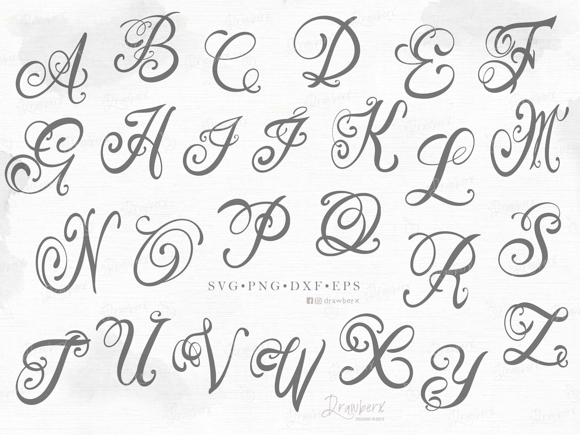 Fancy Letters Svg, Cursive Alphabet Svg, Hand Lettered Script, Monogram ...