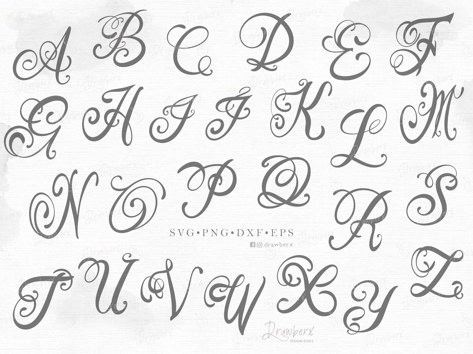 Fancy Letters Svg, Cursive Alphabet Svg, Hand Lettered Script, Monogram ...