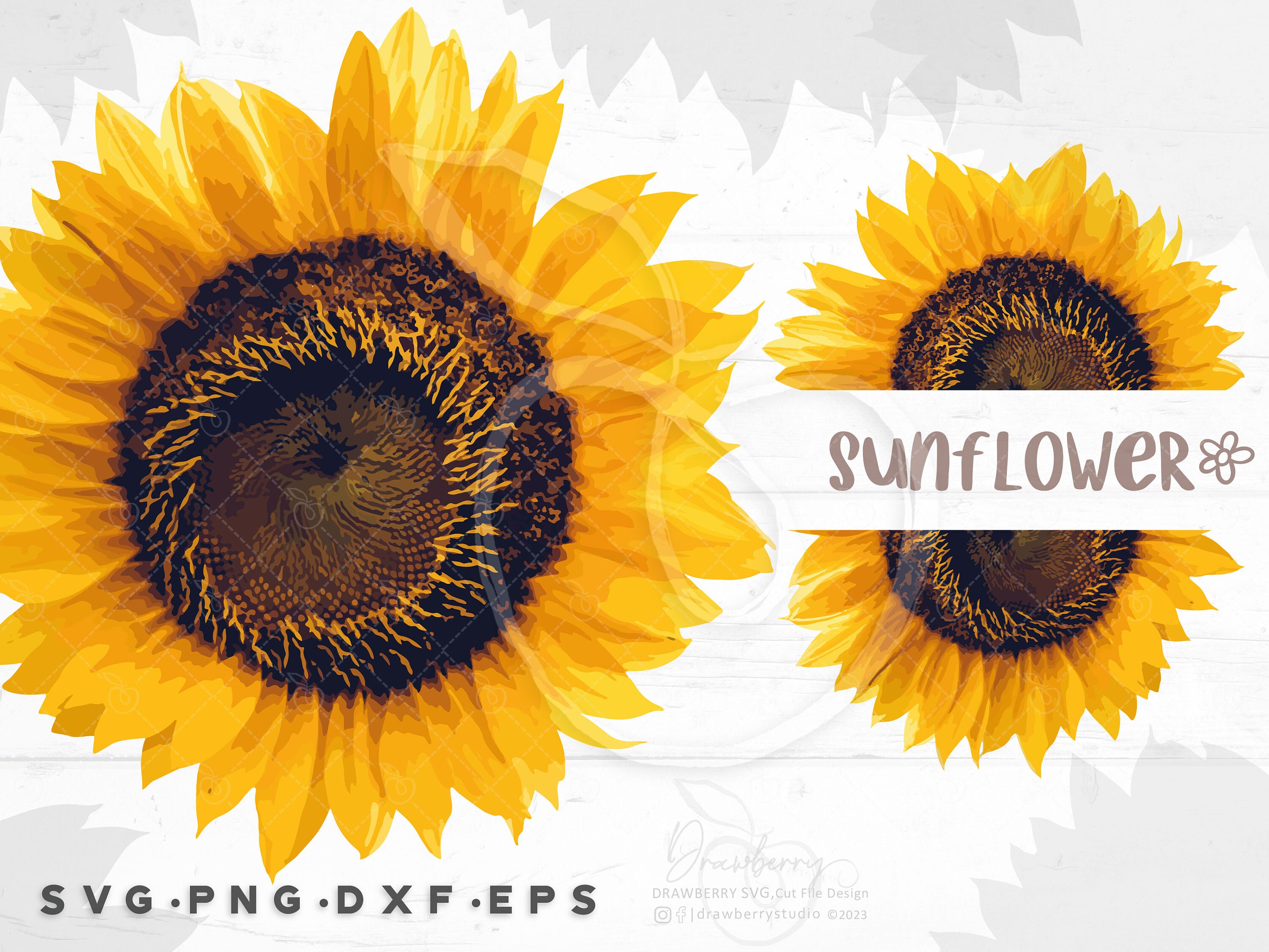 Sunflower Svg, Half Sunflower Svg, Png, Eps, Dxf, Pdf, Cut File ...