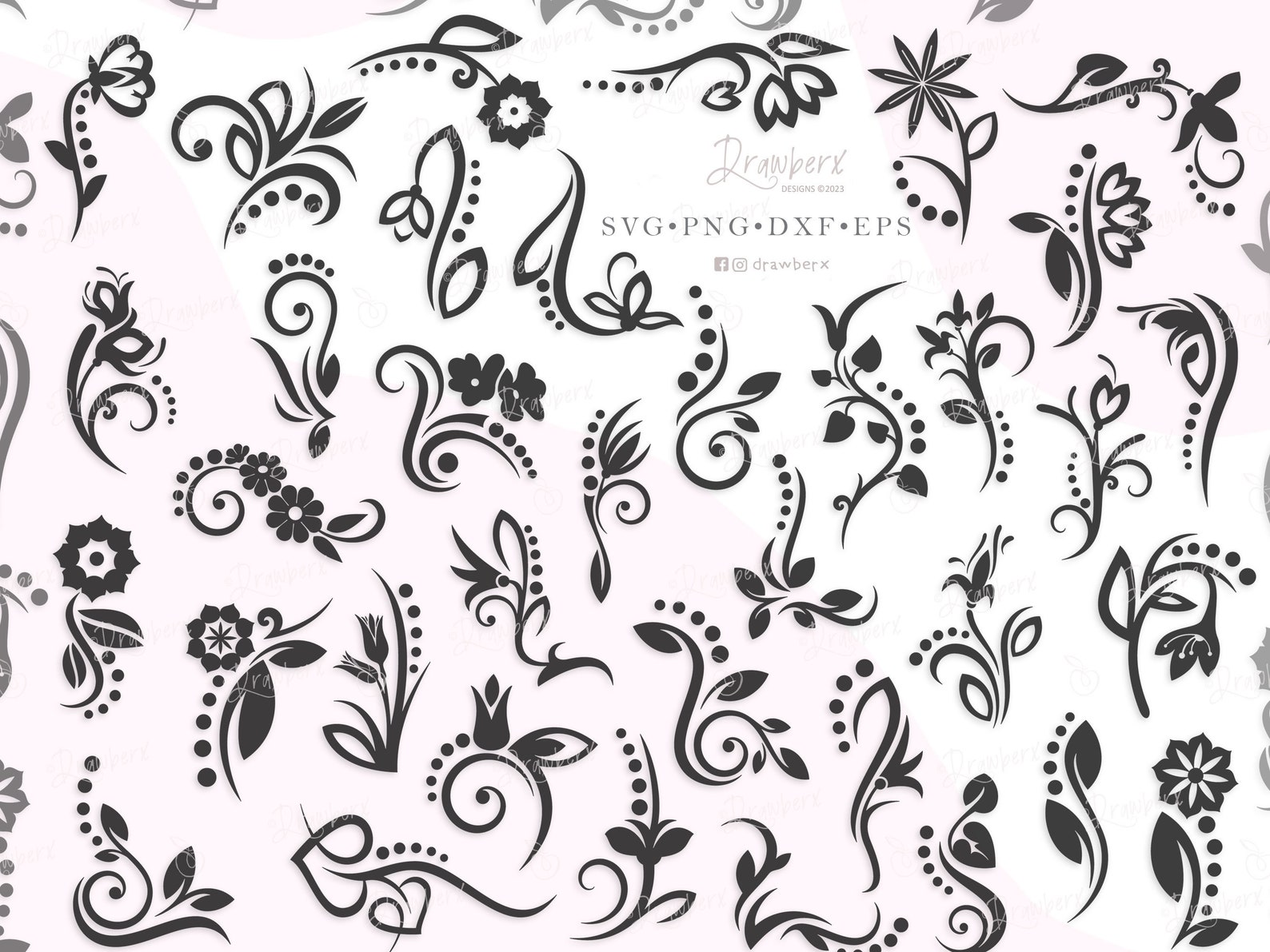 Dots and Floral Swirl and Flourish Svg, Decorative Scroll Design, Vine ...