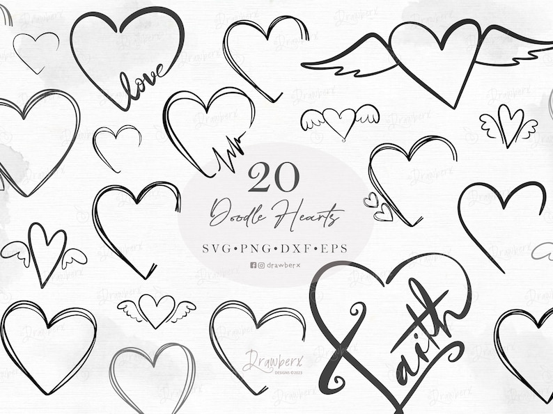 Open Heart SVG Bundle - Doodle Svg, Connecting Hearts, Winged Valentine ...