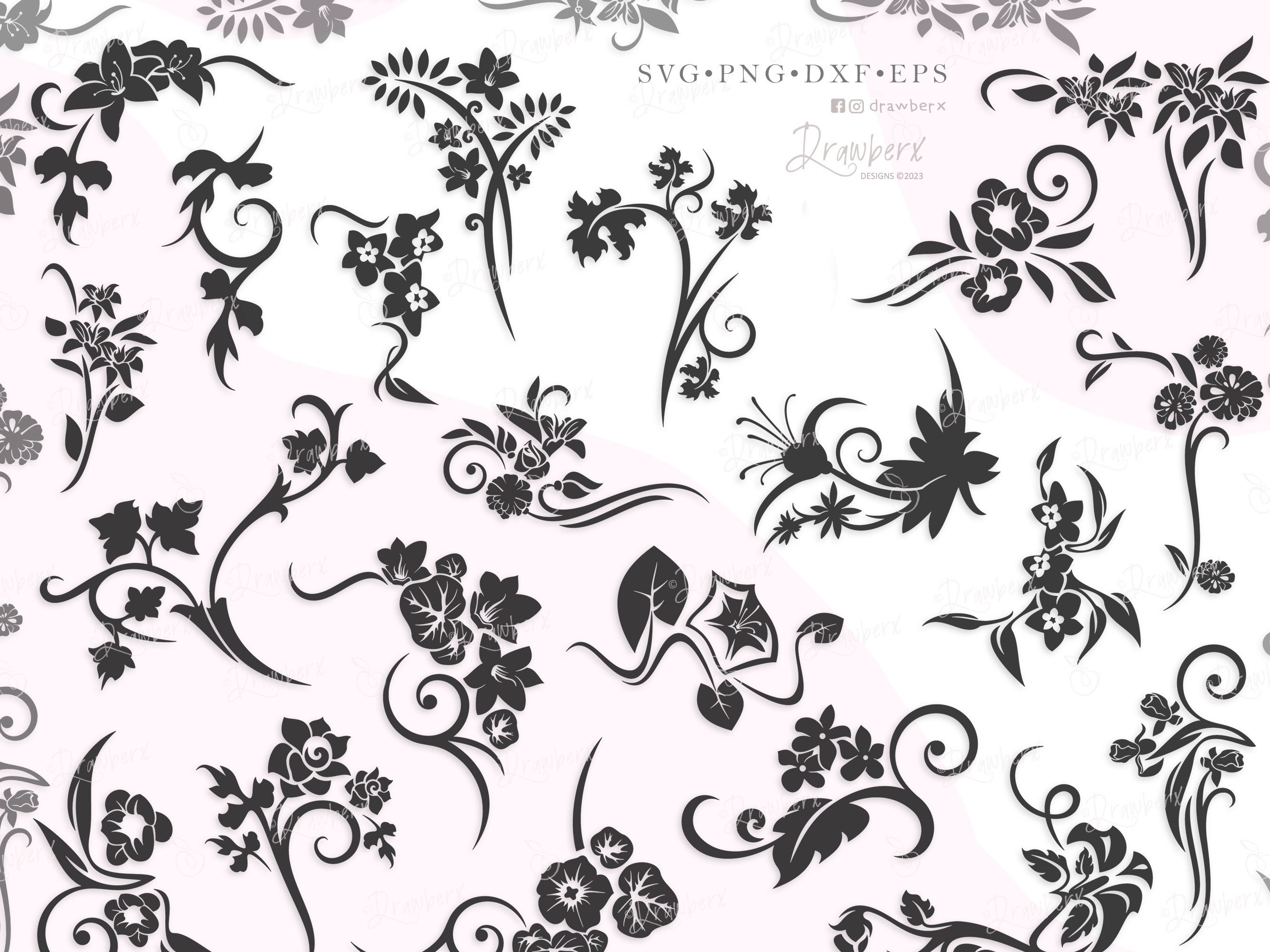 Vine & Flourish Swirls Svg, Flower Corner Svg, Decorative Cut File ...