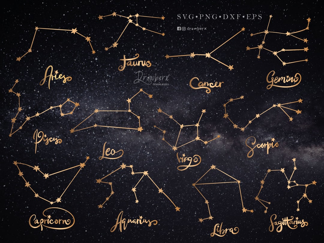 Zodiac Stars Constellation Svg, Zodiac Sign Svg Bundle, Astrology ...