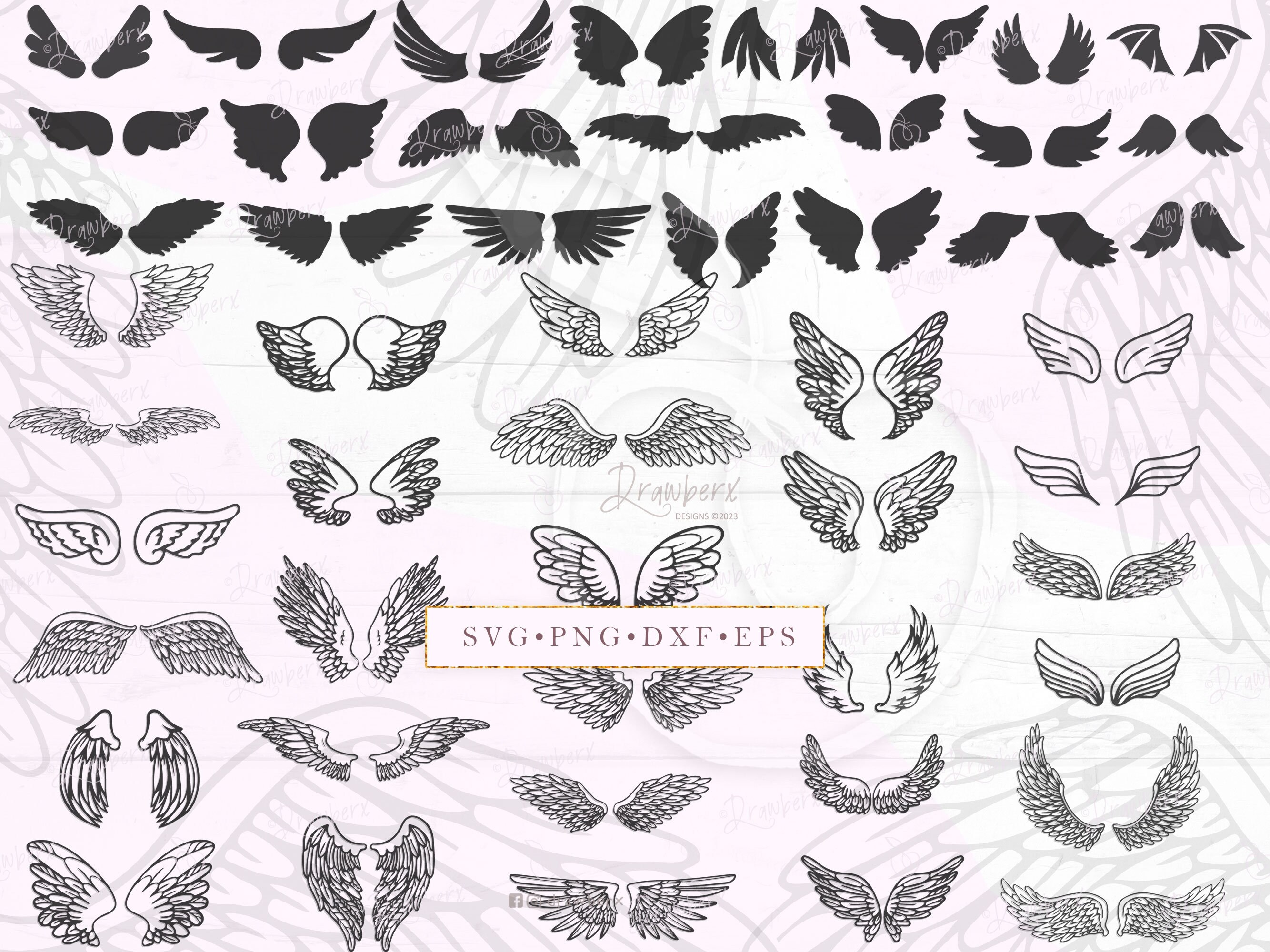 Angel Wings Svg, Tattoo Design, Liner, Angel, Demon, Fairy, Simple Wing ...