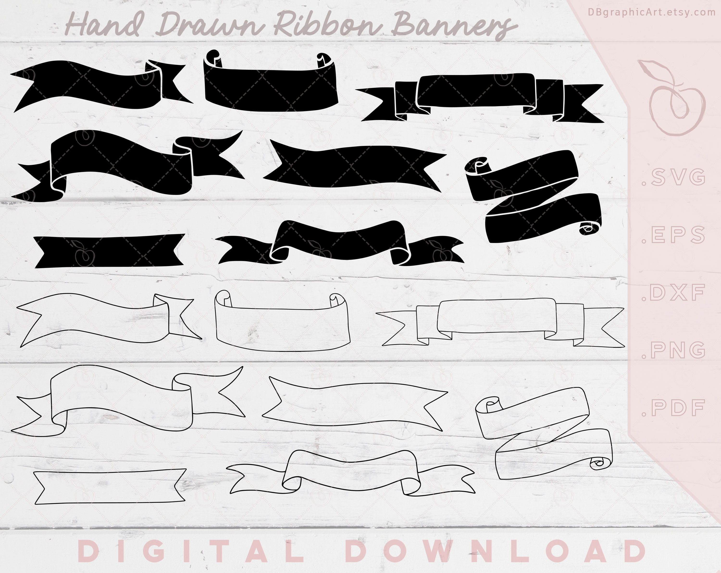 Ribbon Banner SVG Set / Hand Drawn Banners Ribbon Label Svg, Frame ...