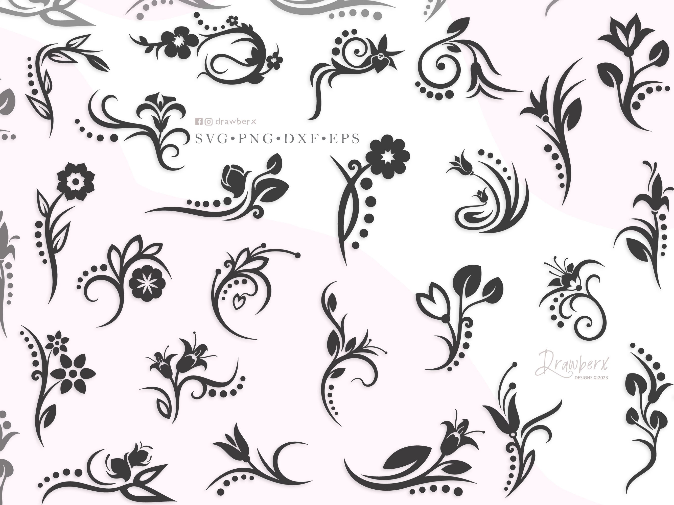 Flower Swirl SVG, Corner Flourish Set, Dots and Vine Swirls Svg ...
