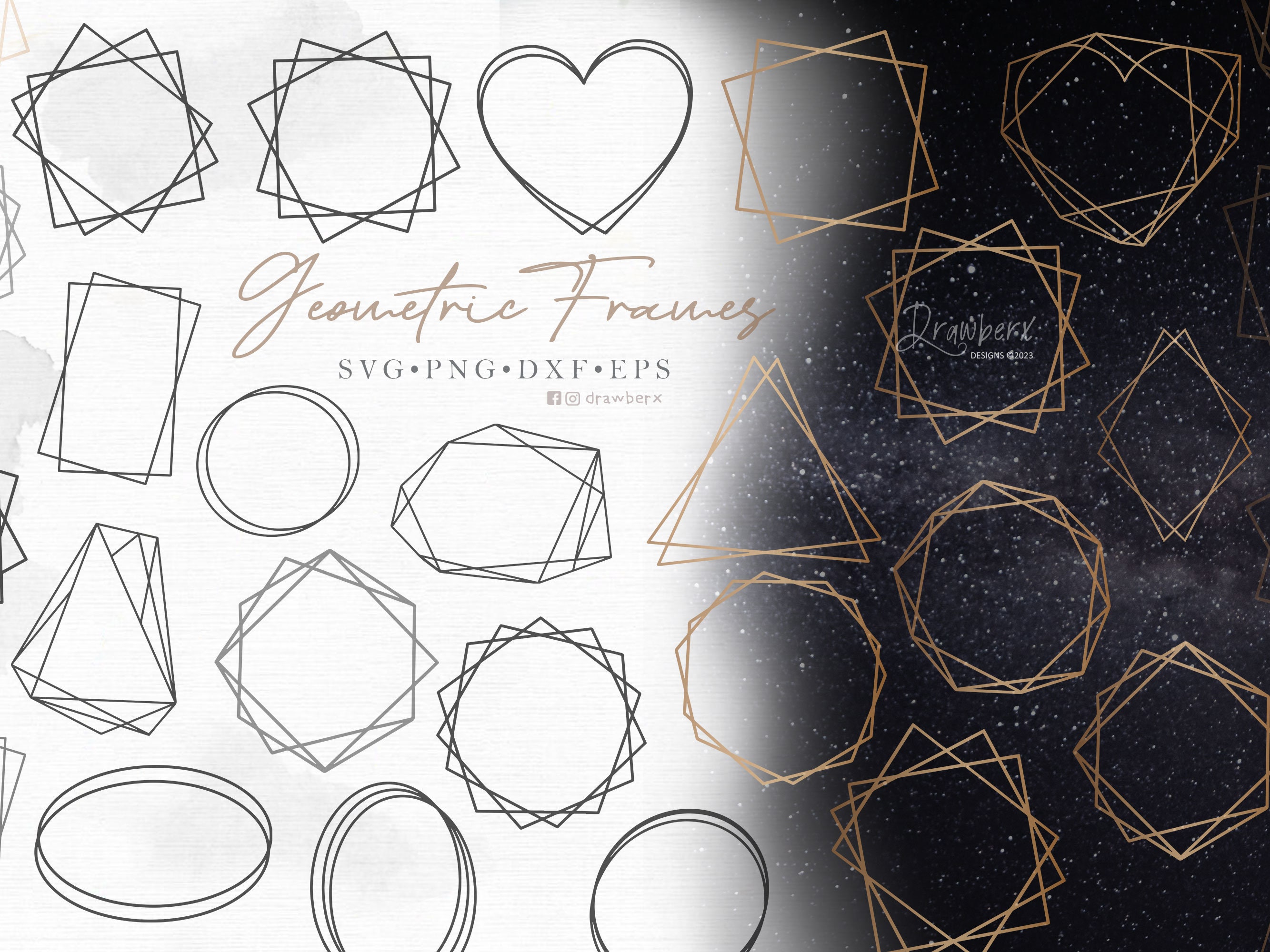 Double Frame Svg / Gold Geometric Frame Svg, Circle Border, Square ...