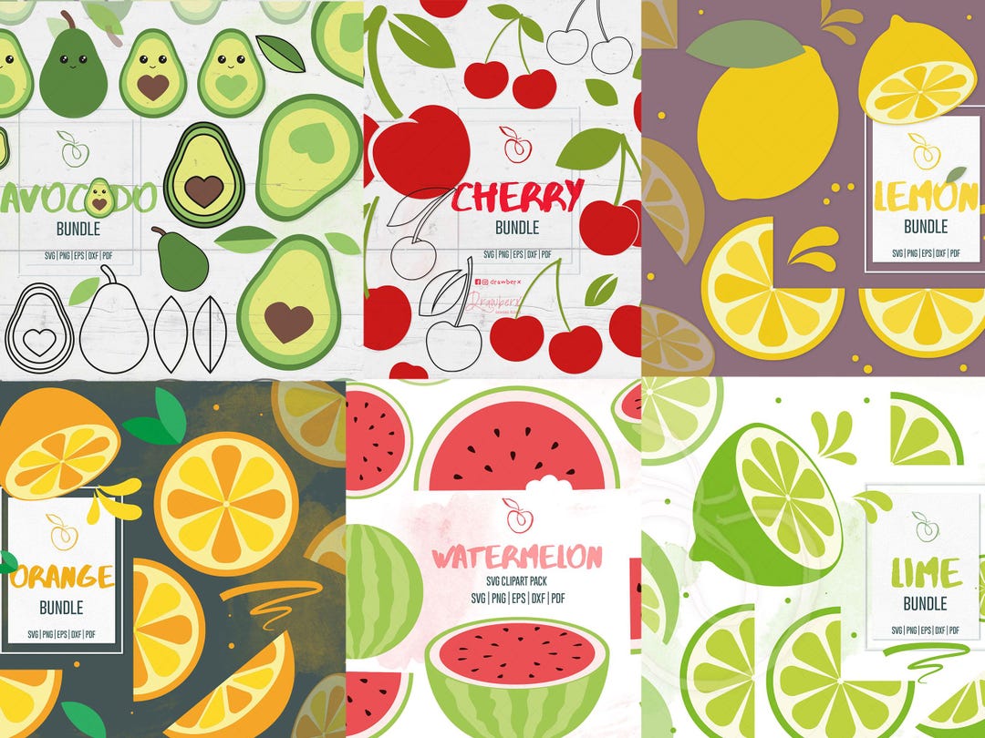Fruit Svg Bundle, SVG, PNG | Cherry, Cute Avocado, Lemon, Watermelon ...