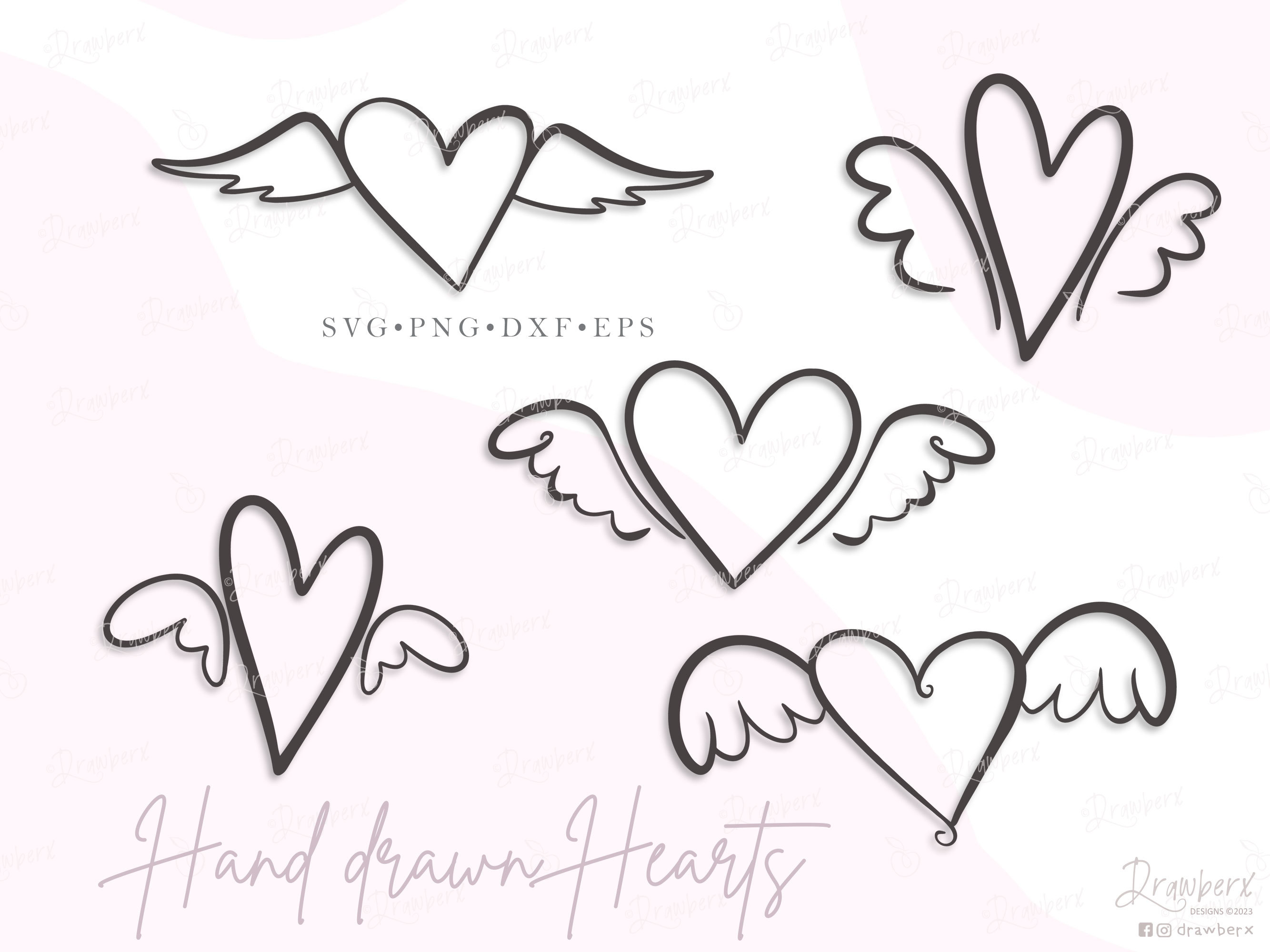 Open Heart SVG Bundle - Doodle Svg, Connecting Hearts, Winged Valentine ...