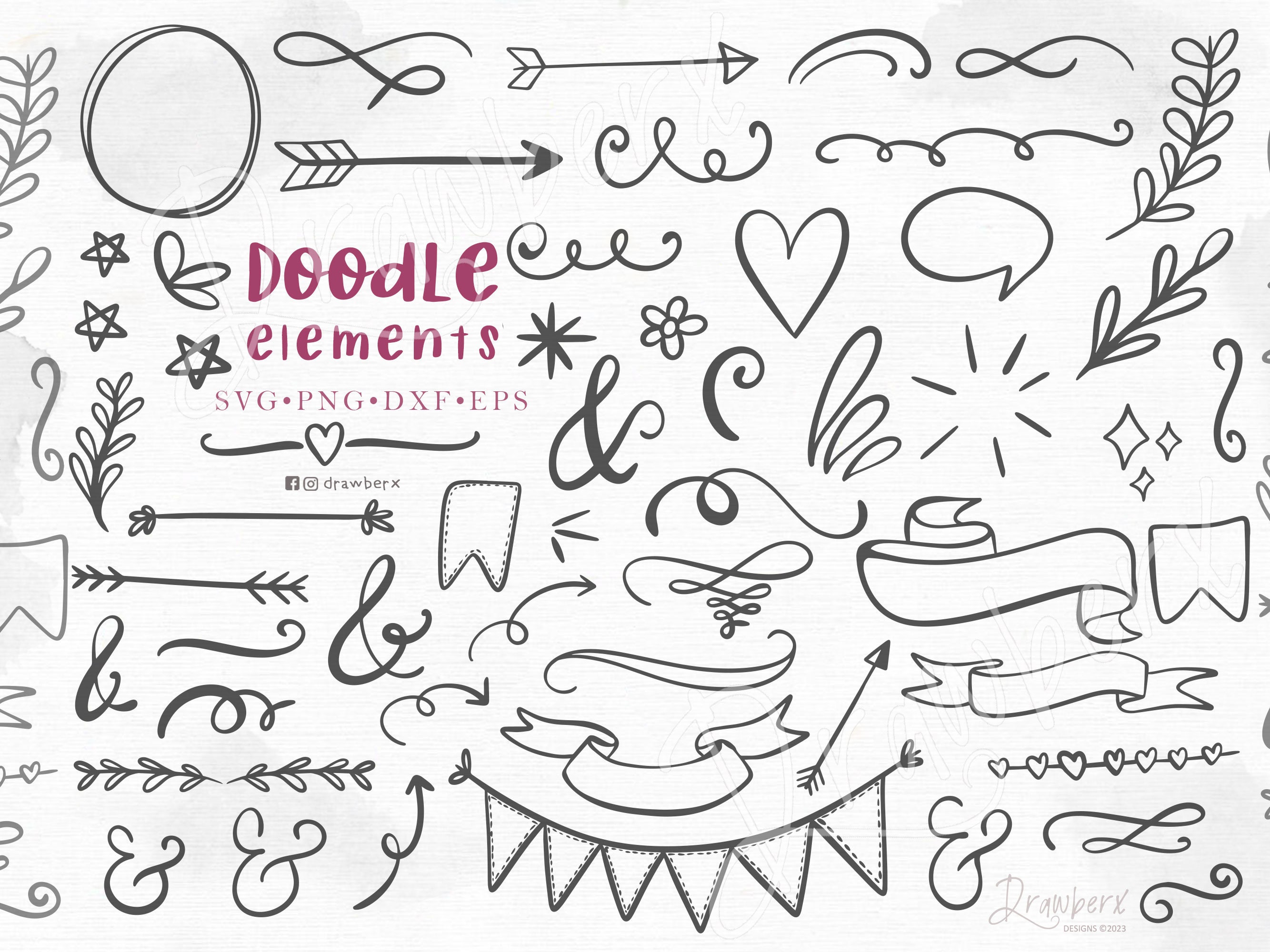 Doodle Flourish Accents Svg, Hand Drawn Design Elements Svg, Swirl Line ...