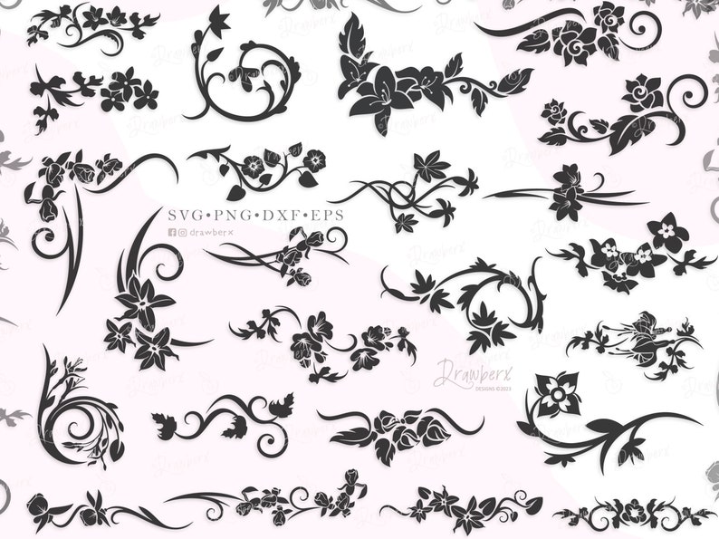 Flower Vine Swirl Flourish Svg Designs, Swoosh, Decorative Text Divider ...