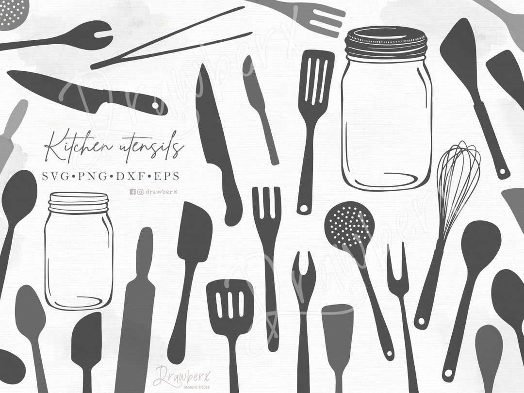 Cooking Utensils Svg Cut File, Rustic Mason Jar Svg, Kitchen Appliance ...