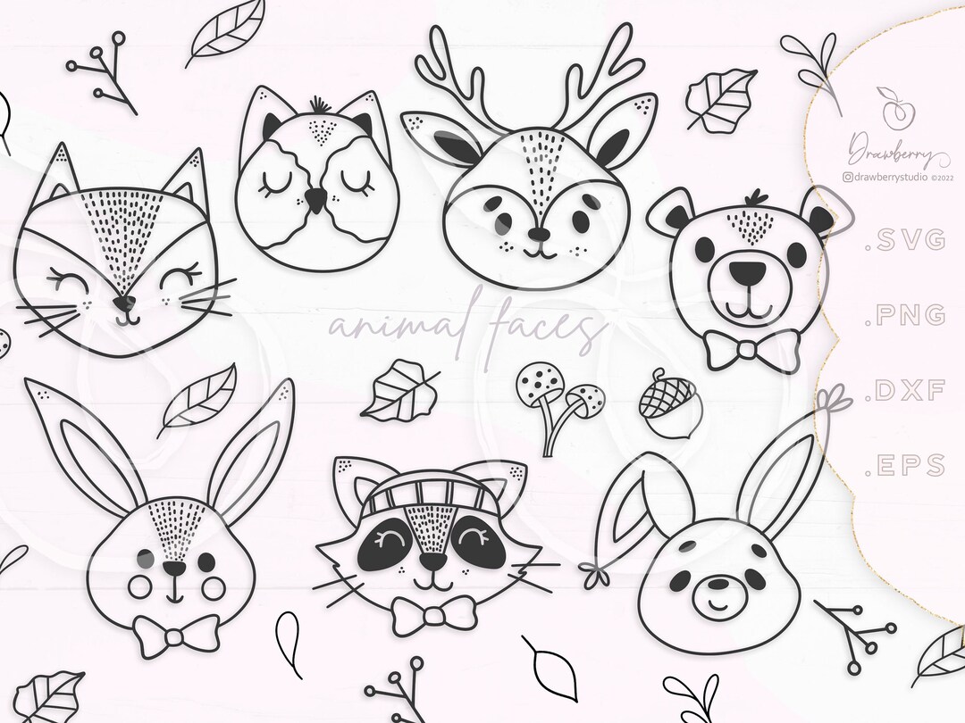 Woodland Animal Faces Svg / Cute Doodle Animal Svg / Baby Animals Head ...