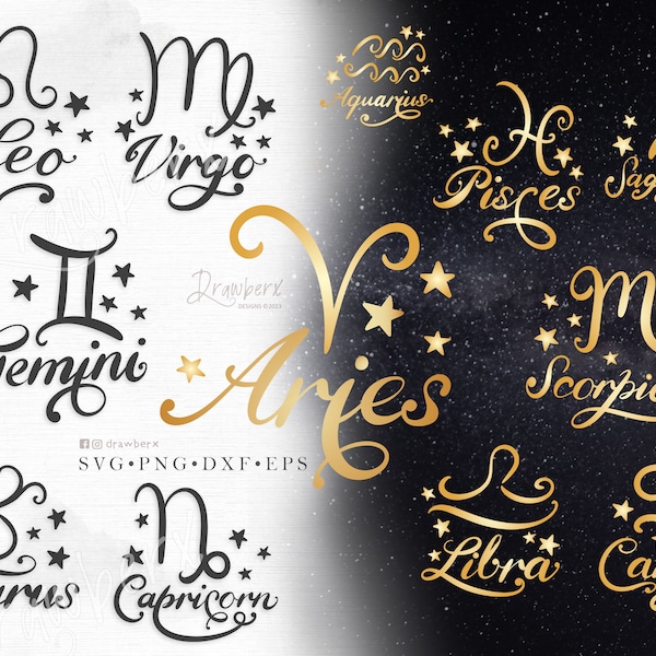 Zodiac Stars Constellation Svg, Zodiac Sign Svg Bundle, Astrology ...