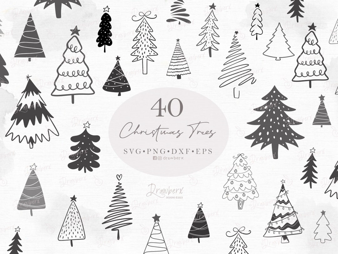 Christmas Tree SVG Bundle | Doodle Ornaments Hand Drawn Pine Trees ...
