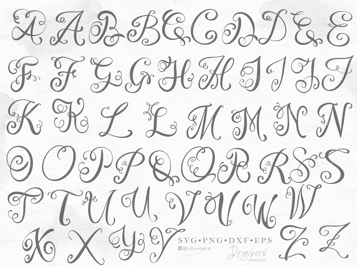 Fancy Script Letters Svg, Cut File, Monogram Svg, Cursive Initials ...