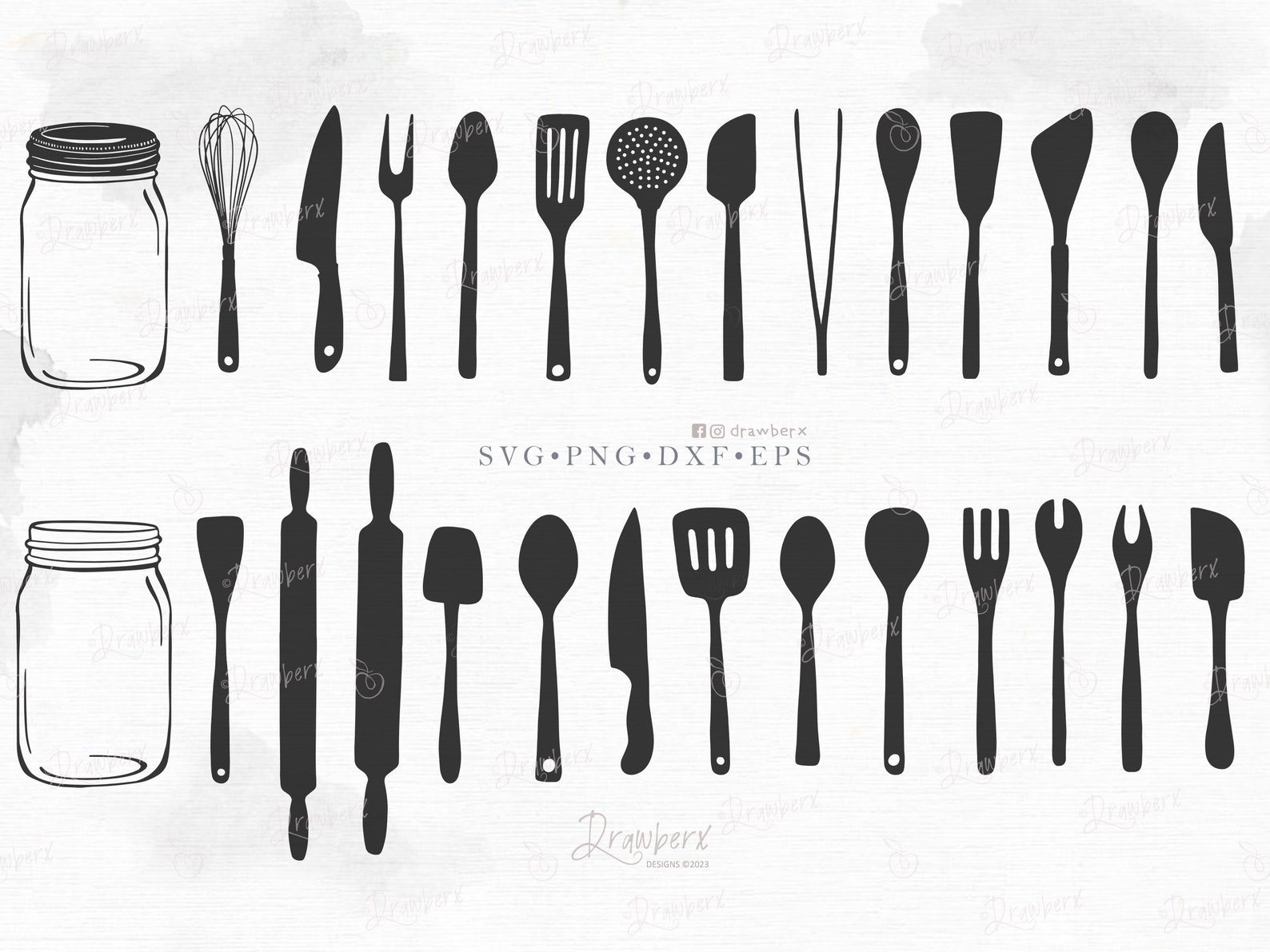 Cooking Utensils Svg Cut File, Rustic Mason Jar Svg, Kitchen Appliance ...