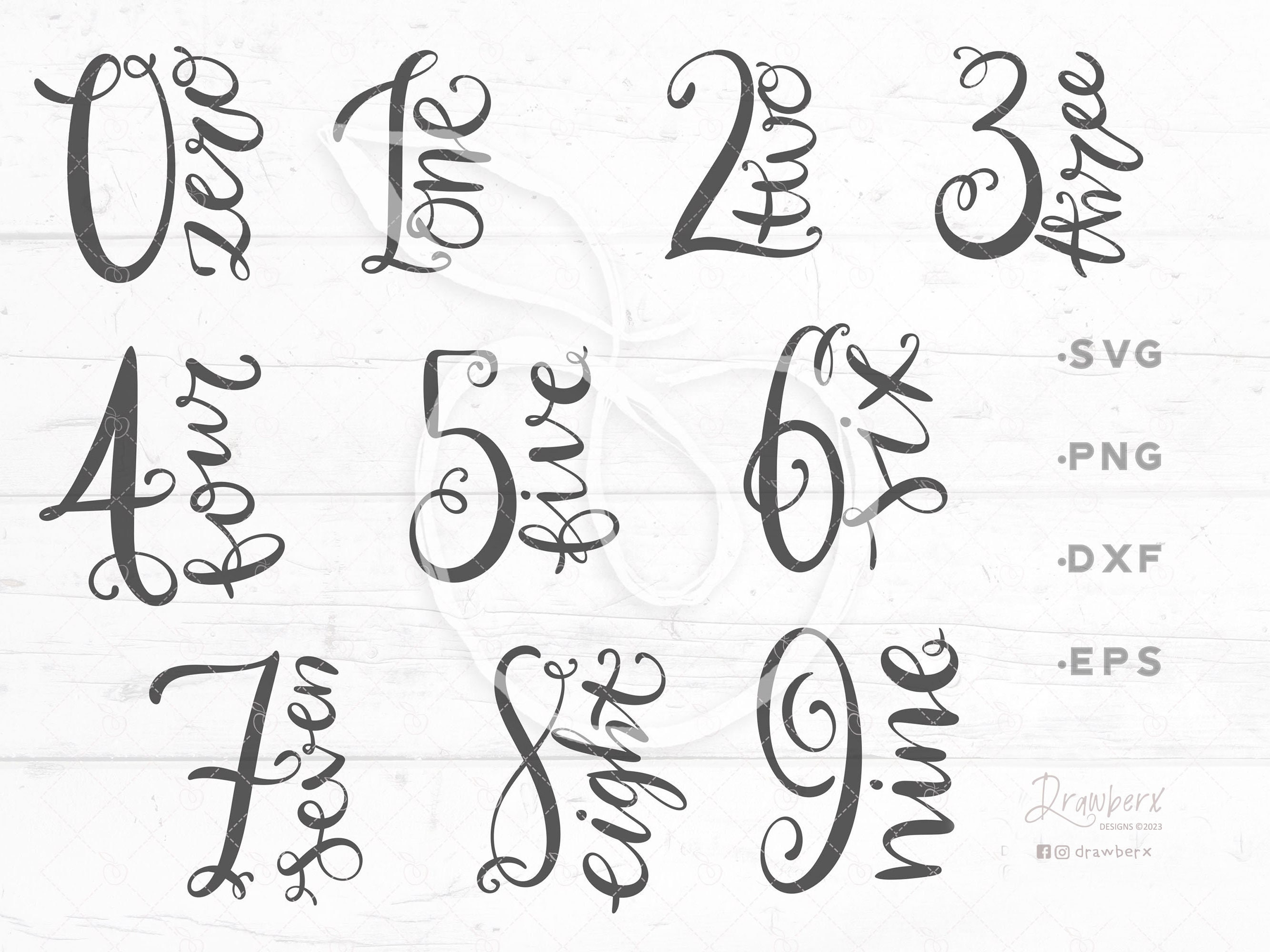 Fancy Numbers Svg, Hand Lettered Cursive Script Number Sign, Baby ...