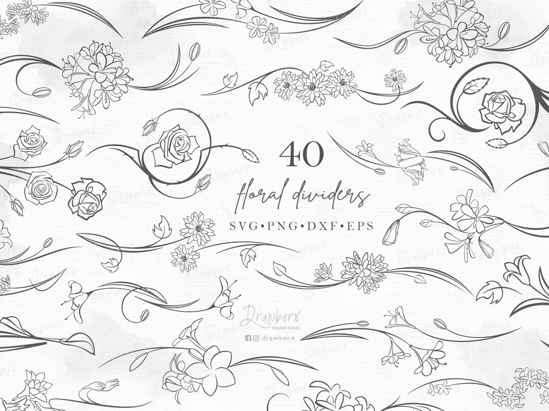 Floral Border Svg / Botanical Divider Svg, 40 Flower Swirl Design ...
