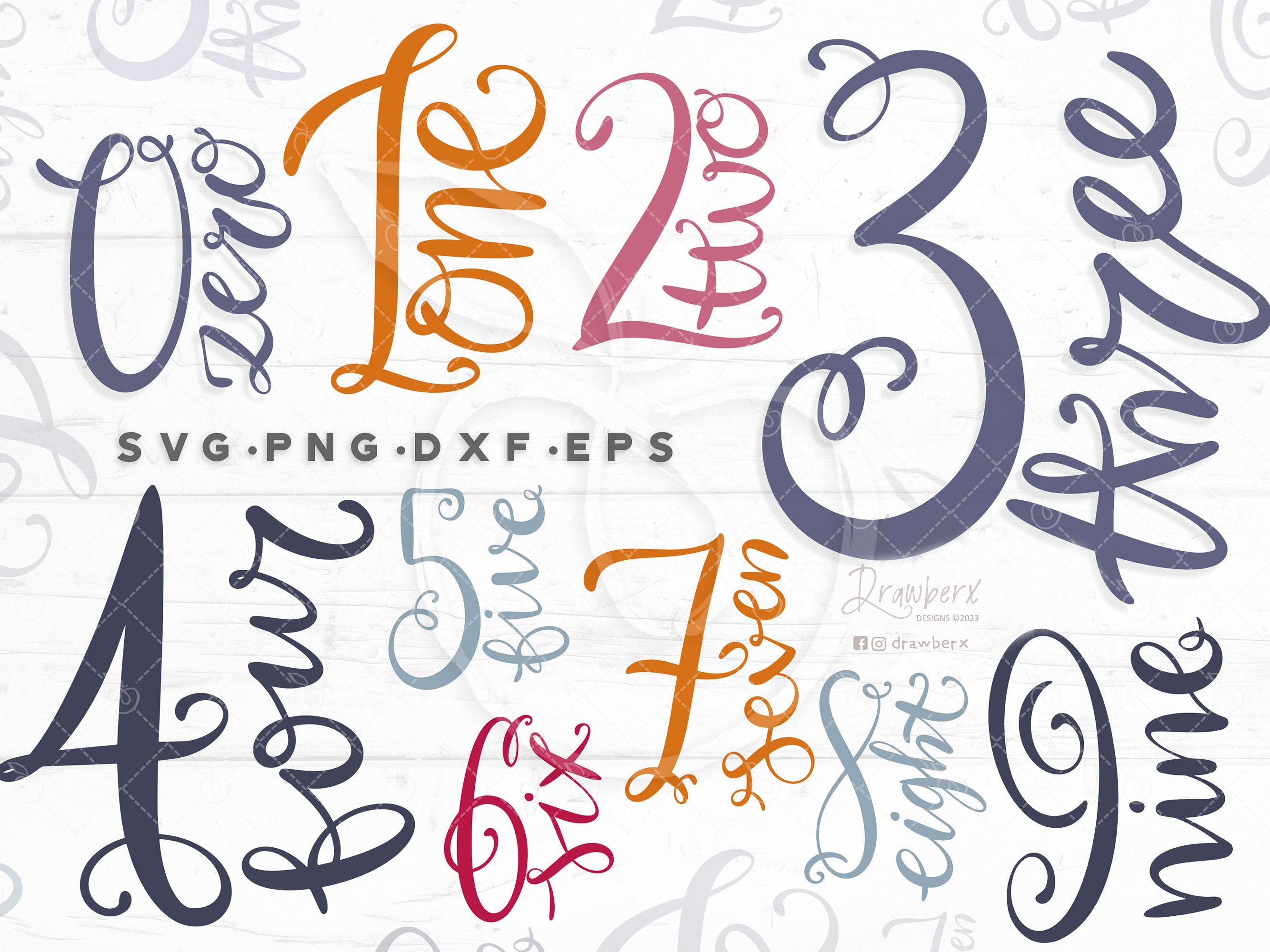 Fancy Numbers Svg, Hand Lettered Cursive Script Number Sign, Baby ...