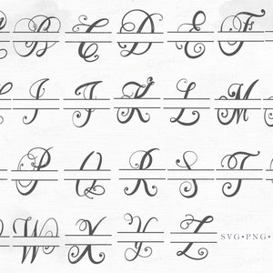 Split Letter Svg Bundle, Script Monogram Alphabet, Hand Lettered Split ...