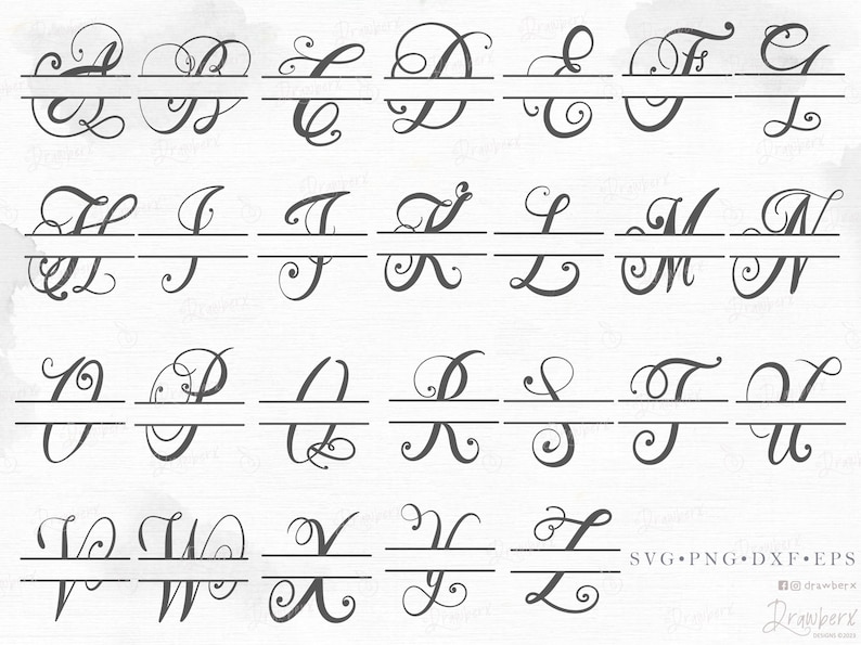Split Letter Svg Bundle, Script Monogram Alphabet, Hand Lettered Split ...