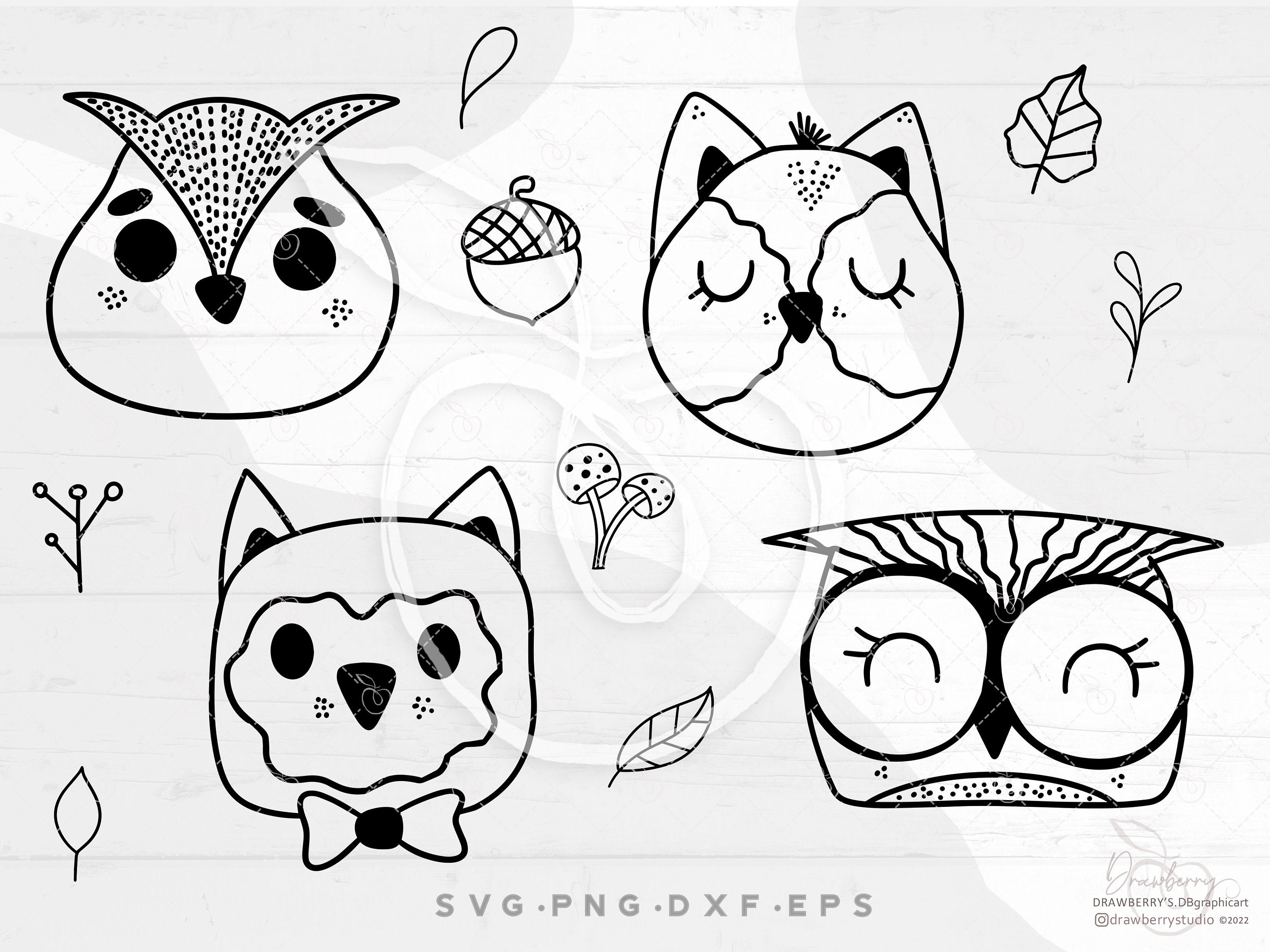 Cute Owl Face Svg, Owl Svg Cut File for Kids, Doodle Animal Head ...