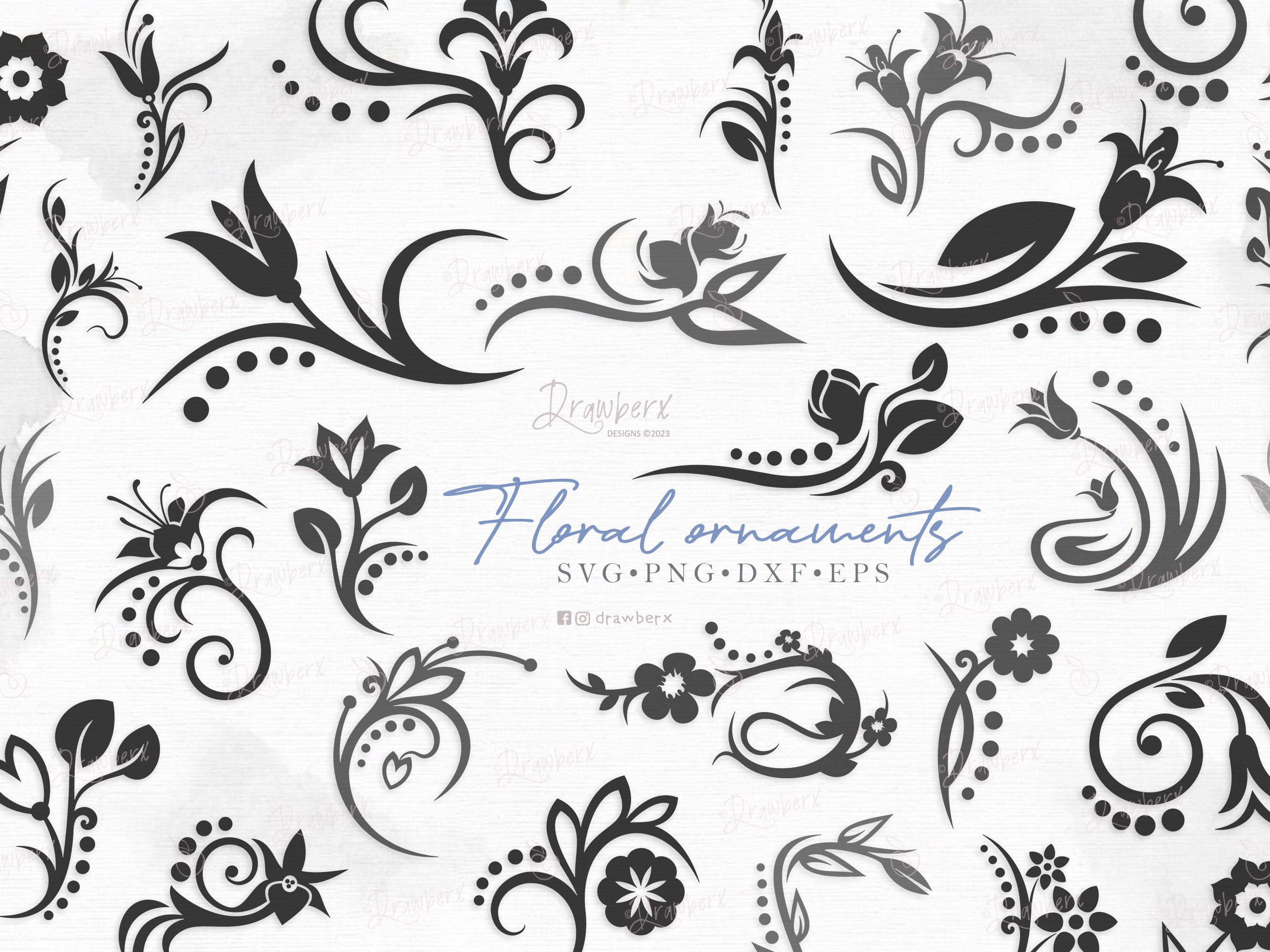 Flower Swirl SVG, Corner Flourish Set, Dots and Vine Swirls Svg ...