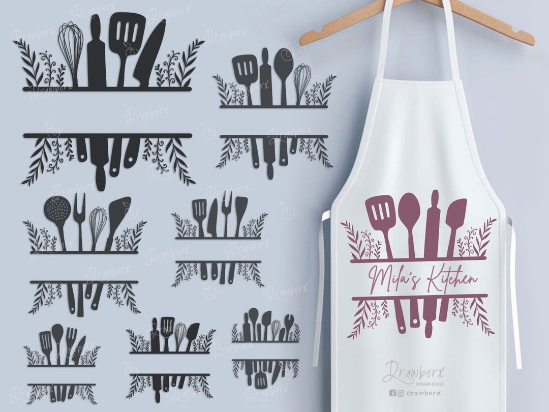 Kitchen Utensils Split Monogram Svg Design, Kitchen Monogram Frame, for ...