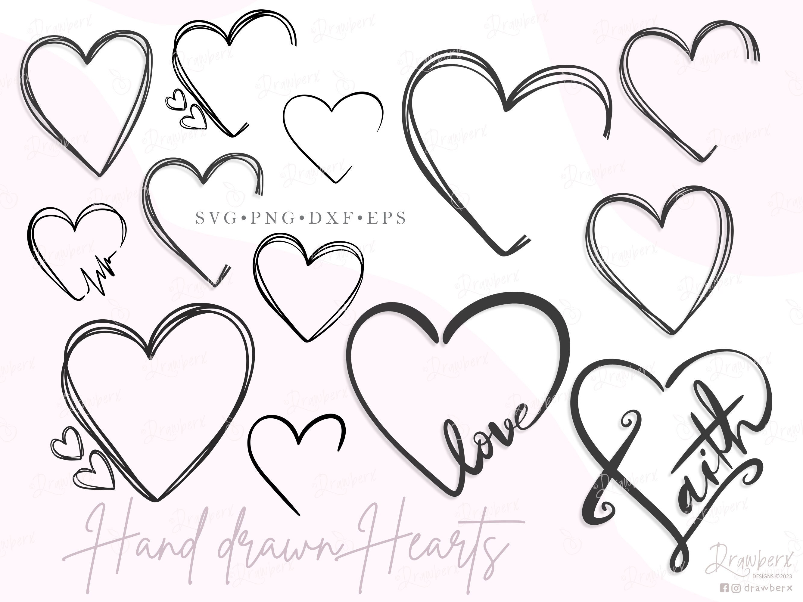 Open Heart SVG Bundle - Doodle Svg, Connecting Hearts, Winged Valentine ...
