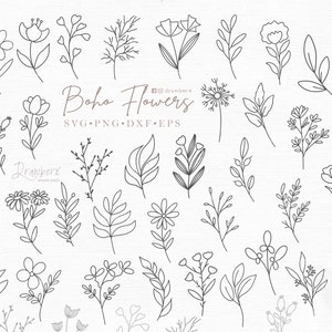 Doodle Boho Flowers Svg, Hand-drawn, Wildflowers Bundle, Simple, Scandi ...