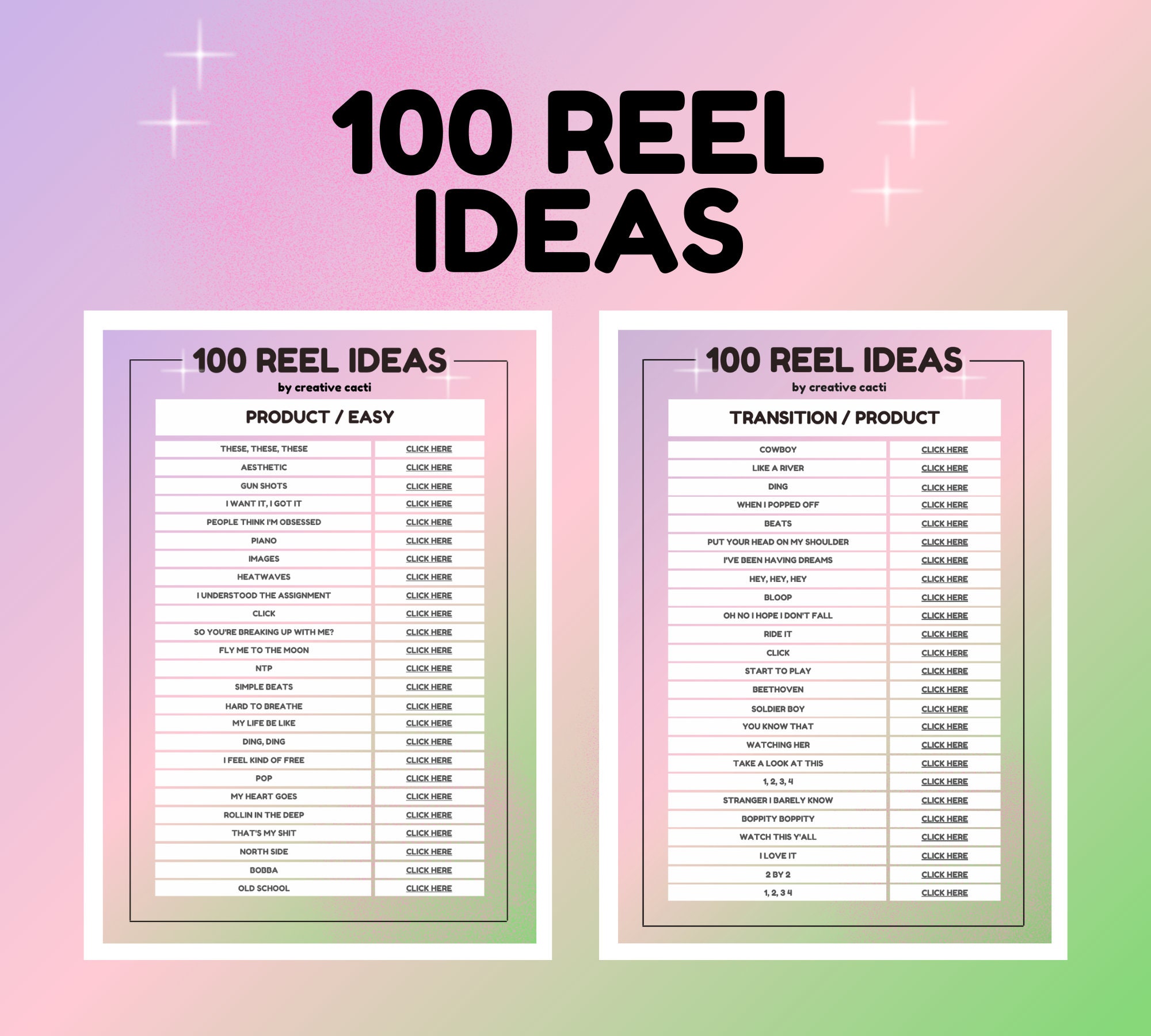 100 Reel Ideas - Etsy