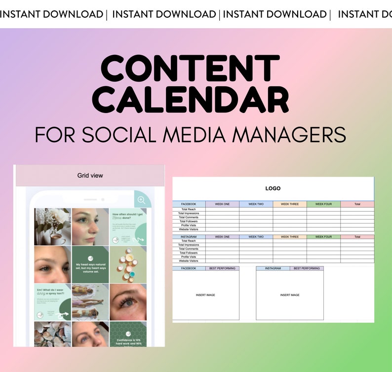 Content Calendar for Social Media Managers - Etsy
