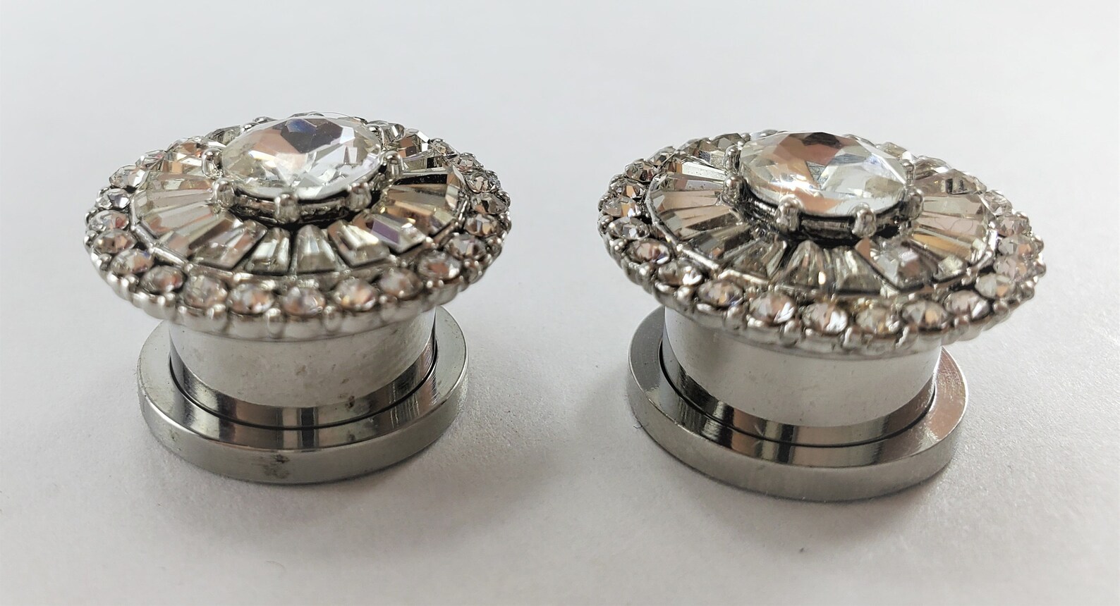9/16 14mm Diamond Ear Plugs Tunnels Stainless Steel - Etsy