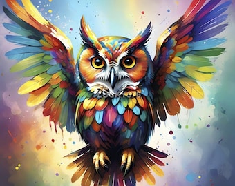 Colorful Owl Digital Watercolor Download - Etsy