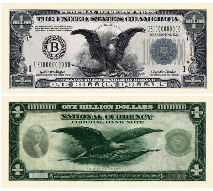 One Billion Dollar Bill Novelty Note Fantasy Currency Not Real. for ...