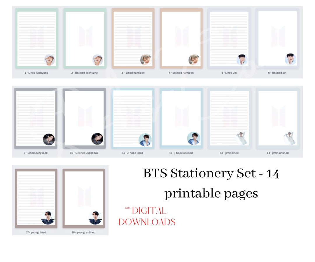 BTS Printable Stationery Set, Printable Downloadable Pages. - Etsy