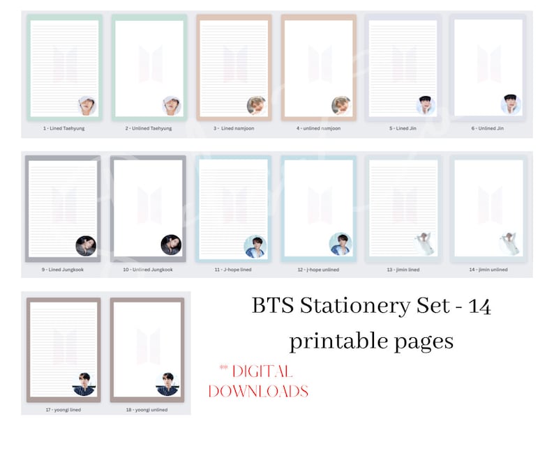 BTS Printable Stationery Set, Printable Downloadable Pages. - Etsy