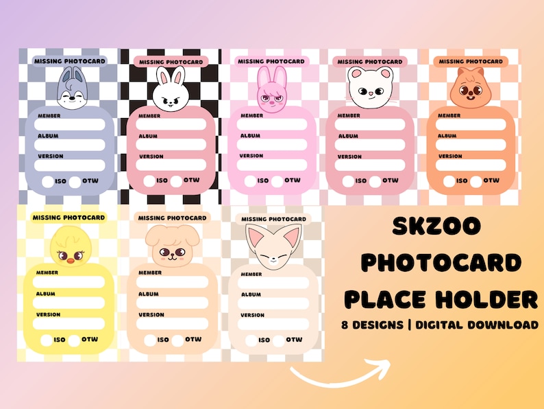 DIGITAL DOWNLOAD | SKZOO Photocard Place Holder/binder Filler | Kpop ...