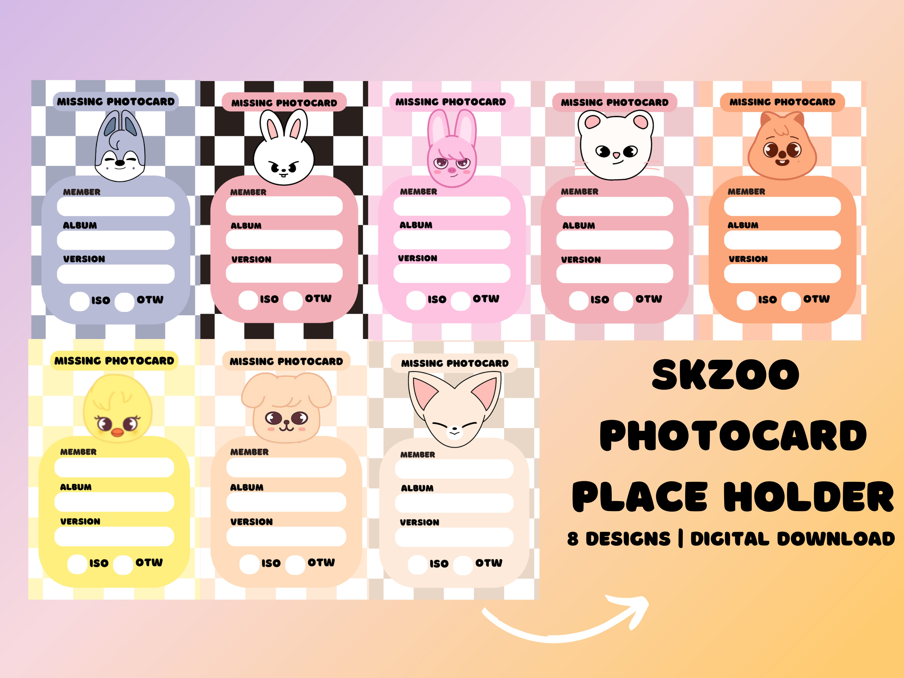 DIGITAL DOWNLOAD | SKZOO Photocard Place Holder/binder Filler | Kpop ...