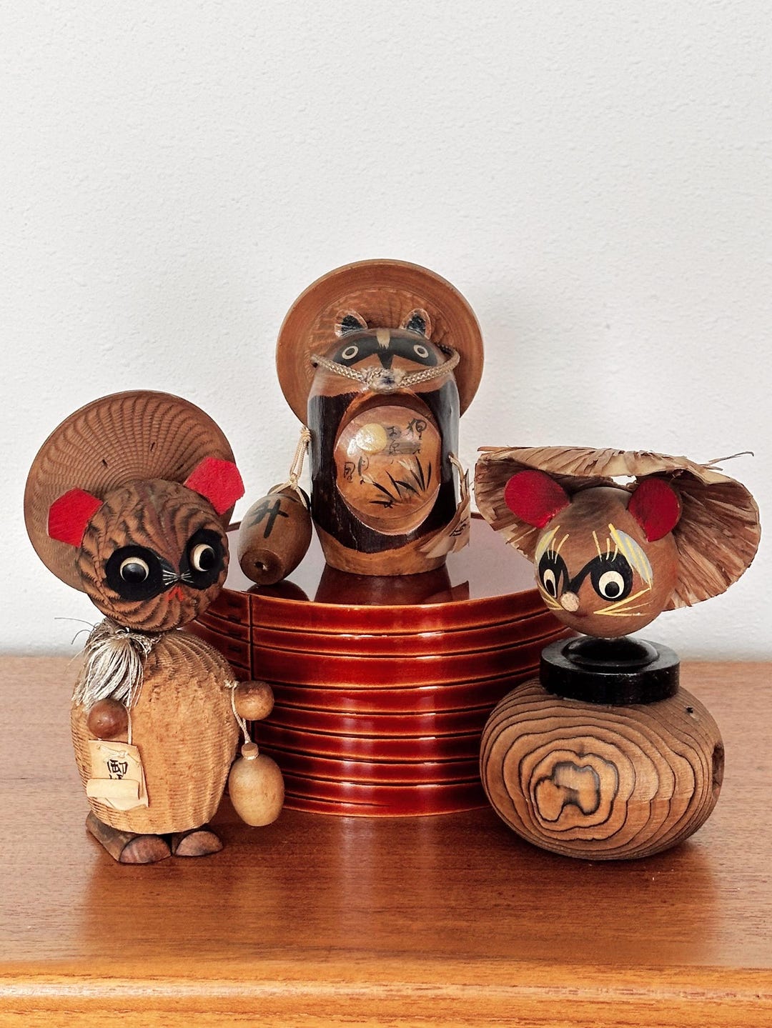 Mini Tanuki Kokeshi Dolls Japanese Vintage Sold Individually Folk Art ...