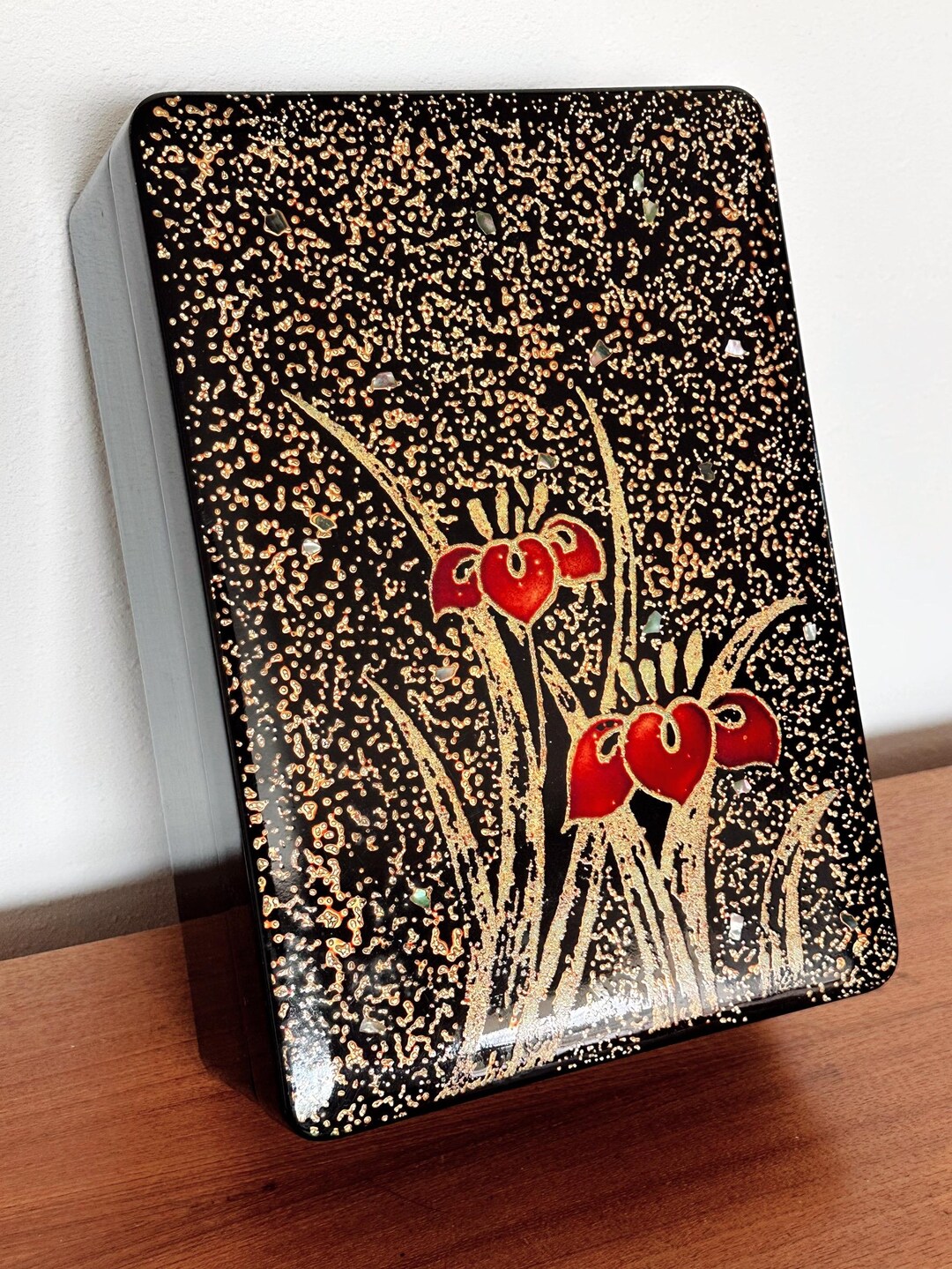 Japanese Vintage Lacquer Box Storage Mother of Pearl Inlay Design - Etsy