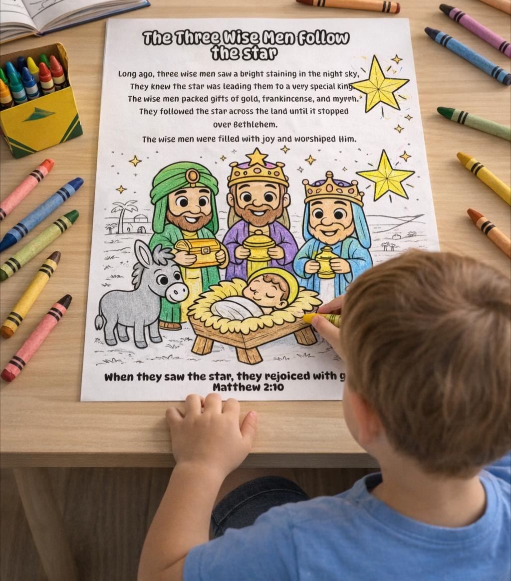 Three Wise Men Coloring Page + Short Story | Nativity Bible Coloring ...