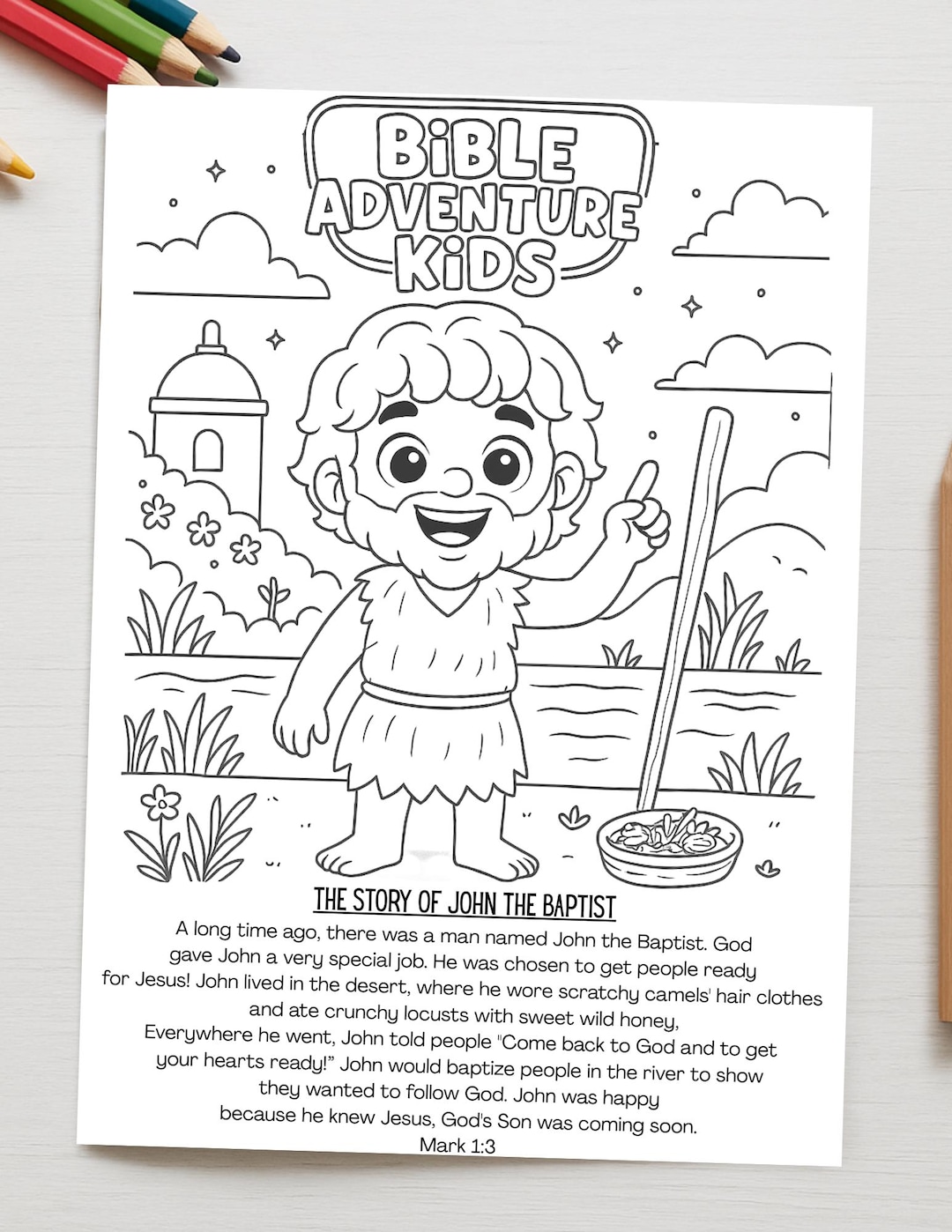 John the Baptist Bible Coloring Page + Short Story | Kids Christian ...