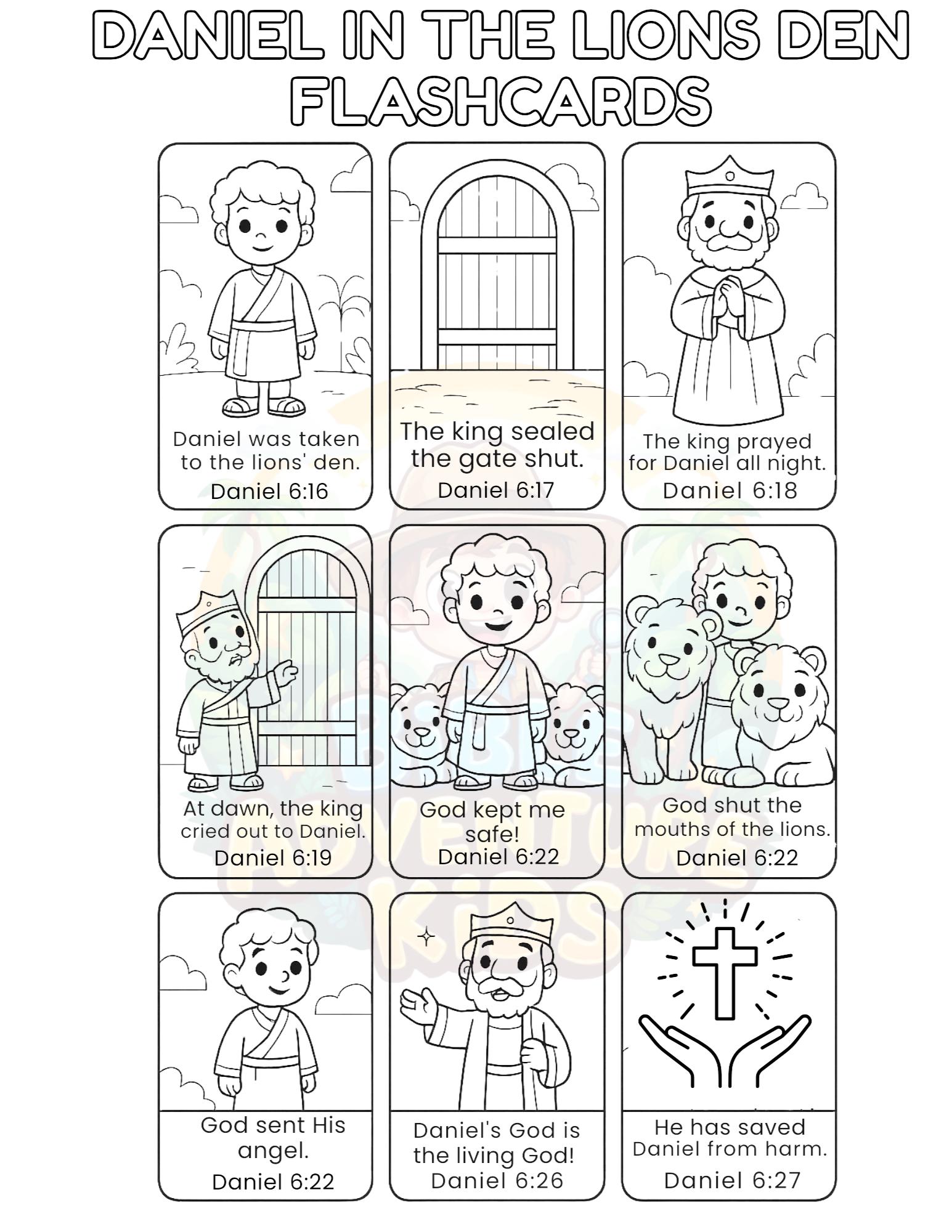 Daniel in the Lions’ Den Flashcards – Bible Story Coloring Page | Kids ...