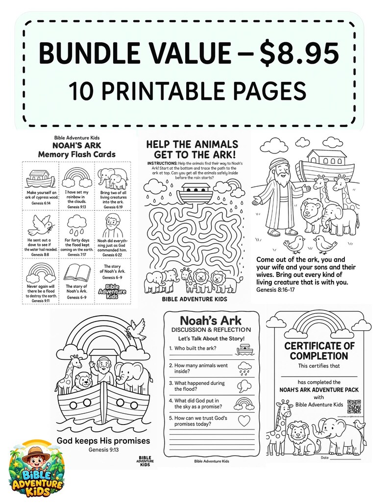 Noah's Ark Kids Activity Pack | Bible Story | Homeschool | Sunday ...