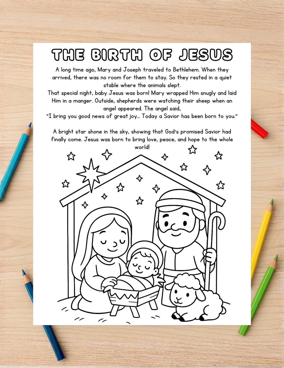The Birth of Jesus Coloring Page WITH a Short Story| Nativity Printable ...