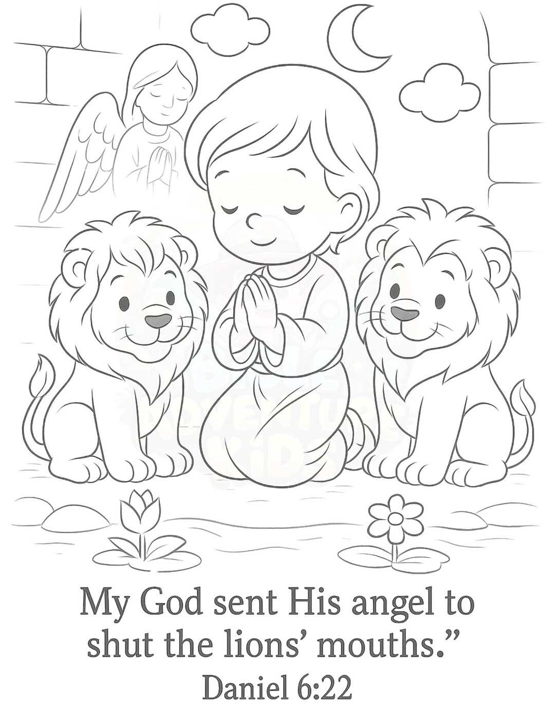 Daniel in the Lion’s Den Coloring Page WITH Short Story | Bible Verse ...