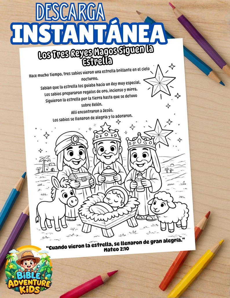 Los Tres Reyes Magos Coloring Page + Short Story | Nativity Bible ...