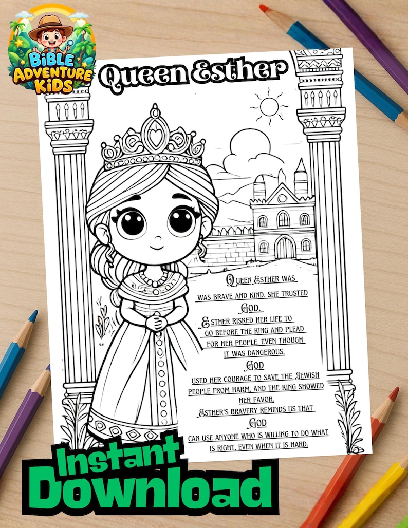 Queen Esther Bible Coloring Page for Kids | Christian Coloring Sheet ...